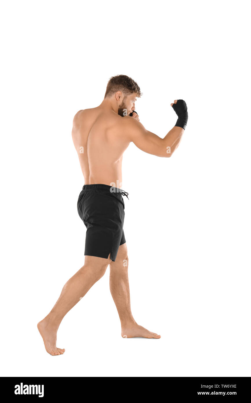 Male boxer on white background Stock Photo - Alamy