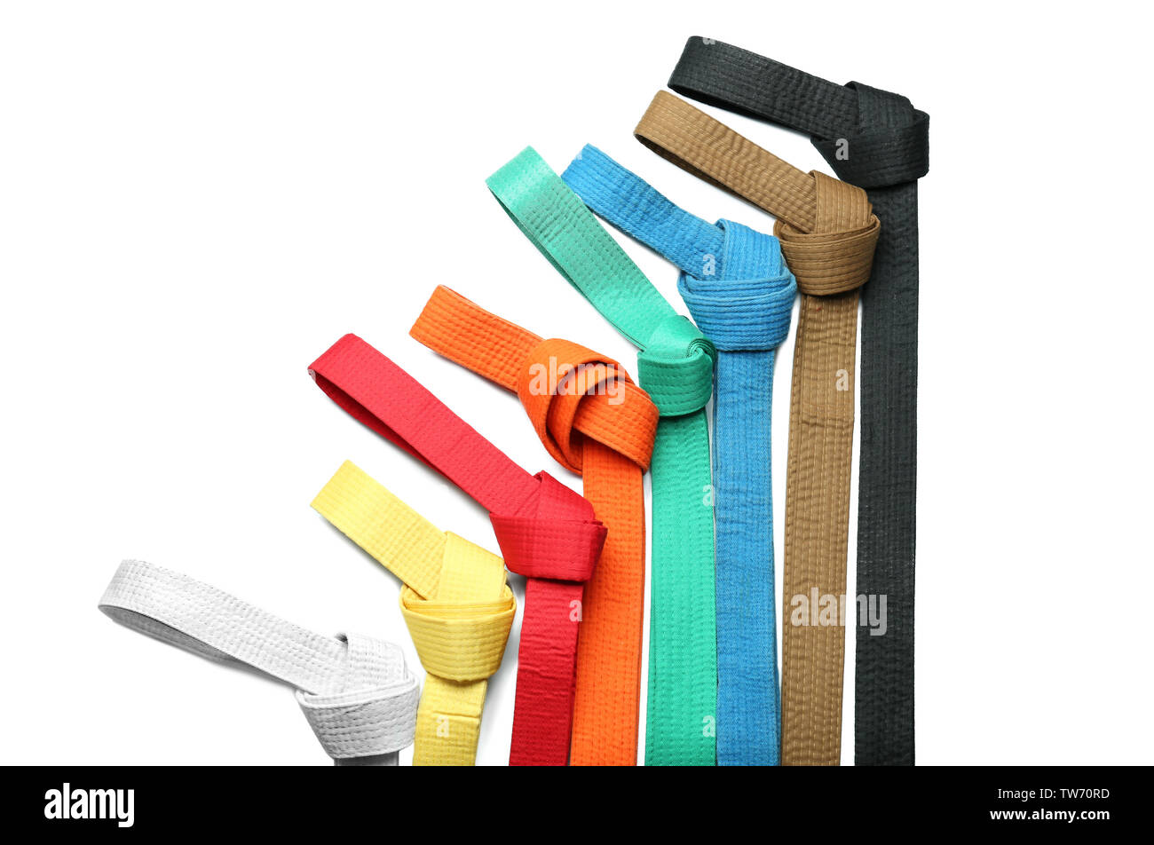 Colorful karate belts on white background Stock Photo - Alamy