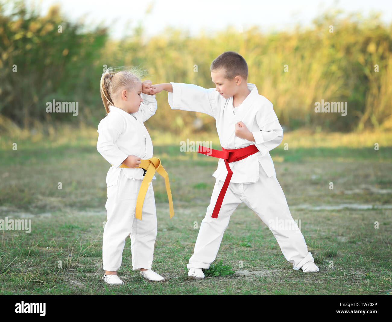 Little children practicing karate outdoors Stock Photo - Alamy