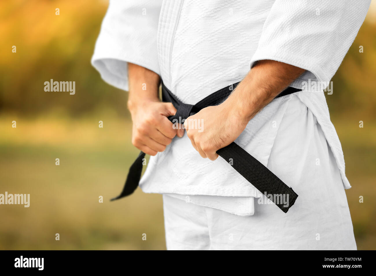 Male karate instructor outdoors, closeup Stock Photo - Alamy