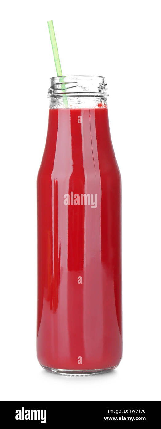 Bottle of fresh juice on white background Stock Photo - Alamy