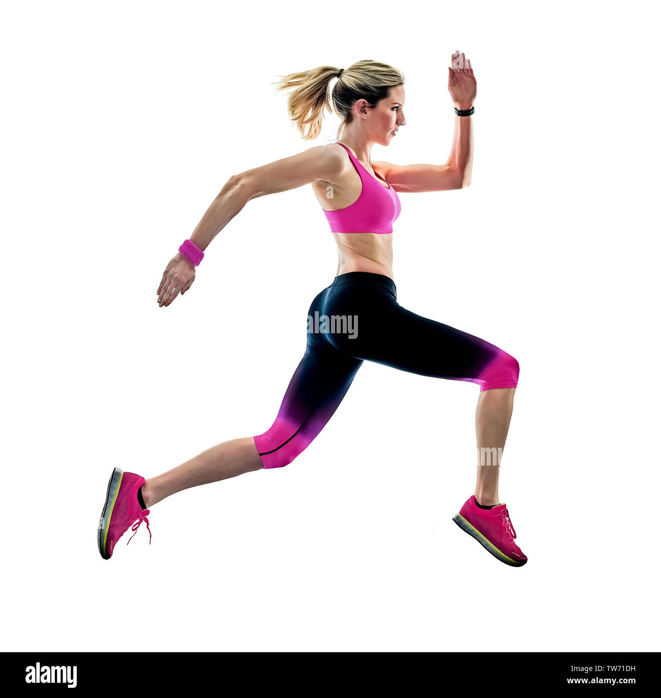 one caucasian woman sport runner running jogger jogging isolated on ...