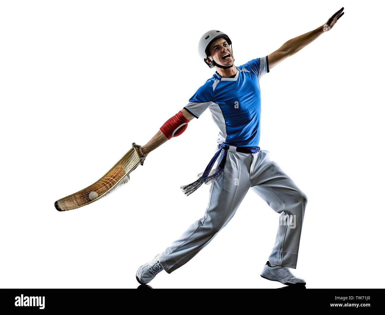 one caucasian Jai alai Basque pelota Cesta Punta player man isolated on ...