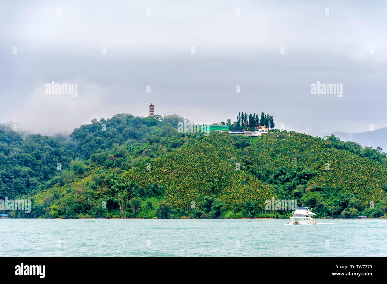 Riyue tan and nan tou lake water and cien tower hi-res stock ...
