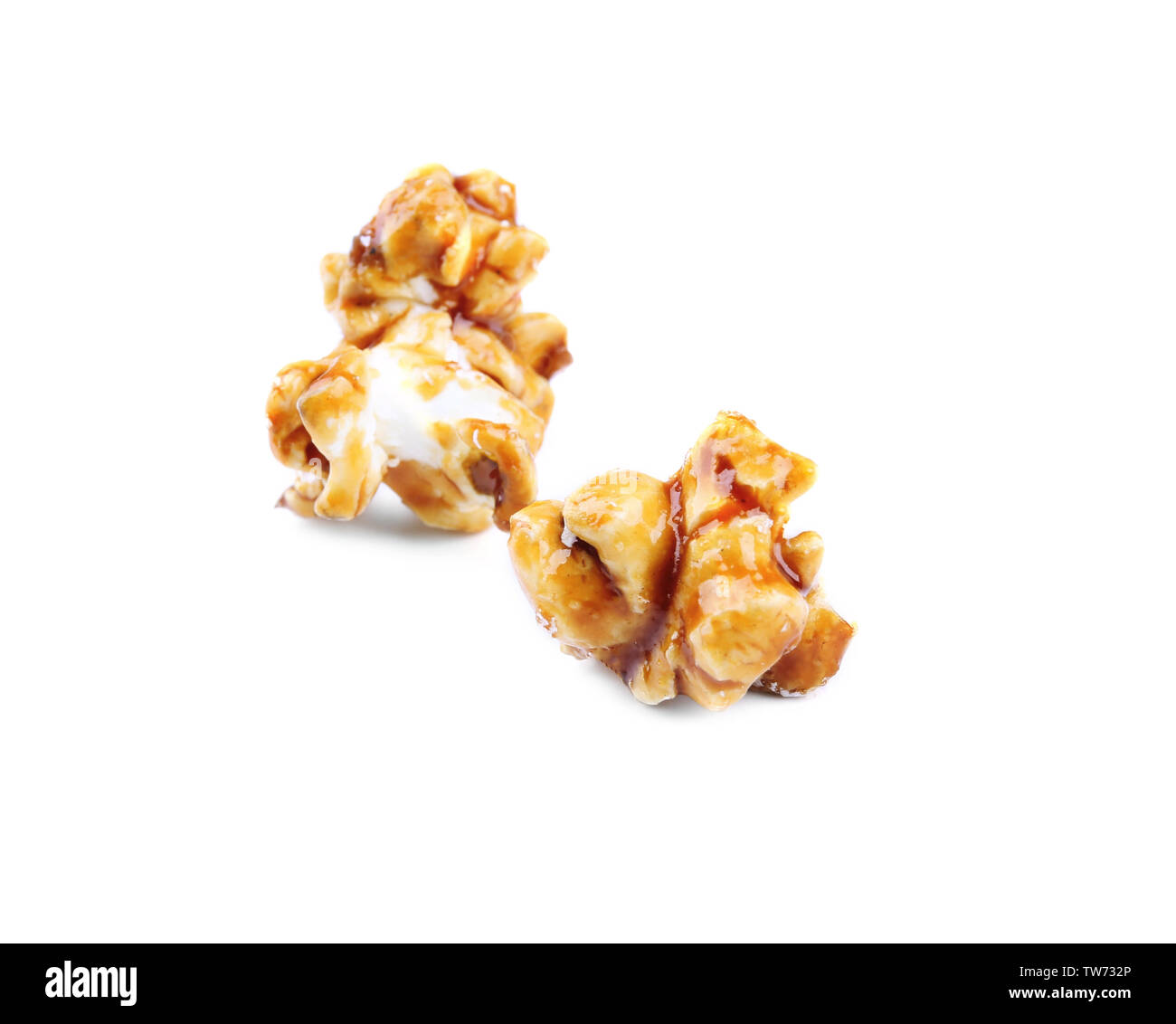 Caramel popcorn on white background Stock Photo - Alamy