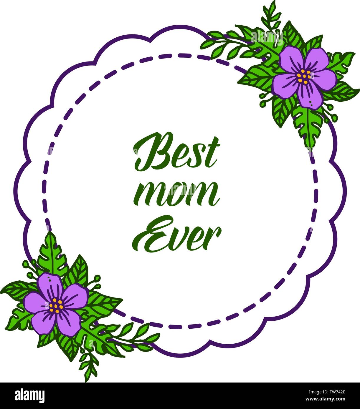 Vector illustration frame flower purple and leaves green for invitation ...