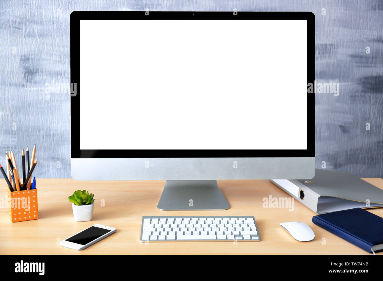 Workplace with modern computer on table Stock Photo - Alamy