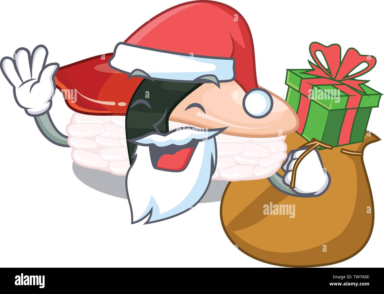 Santa with gift hokkigai sushi is served cartoon table Stock Vector ...