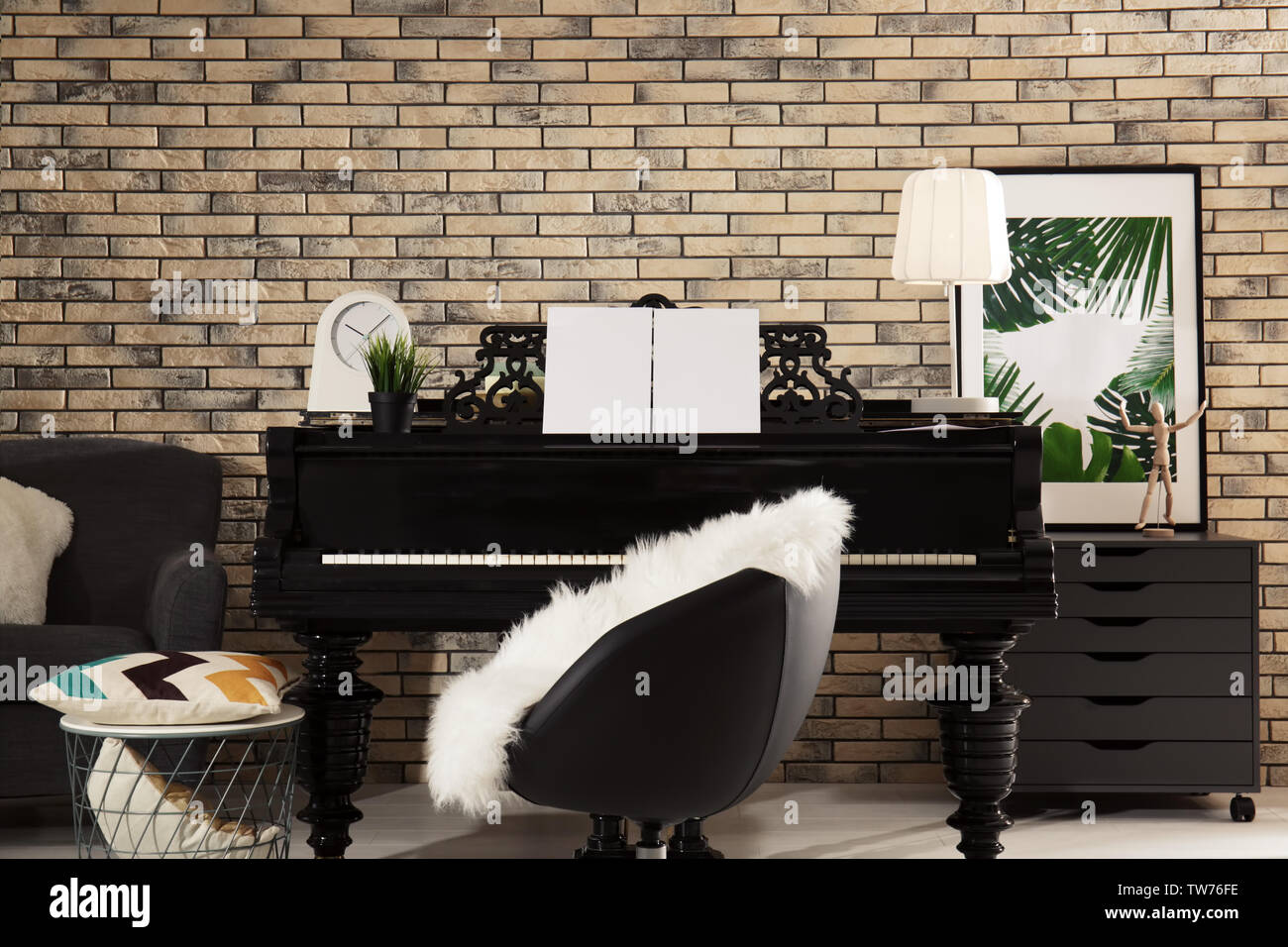Grand piano in cozy home interior Stock Photo - Alamy