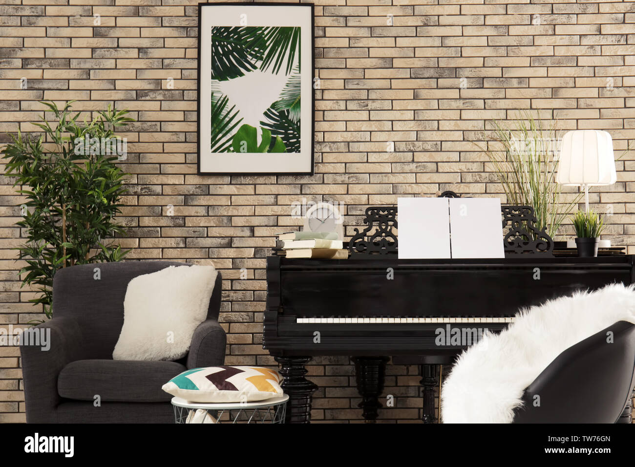 Grand piano in cozy home interior Stock Photo - Alamy