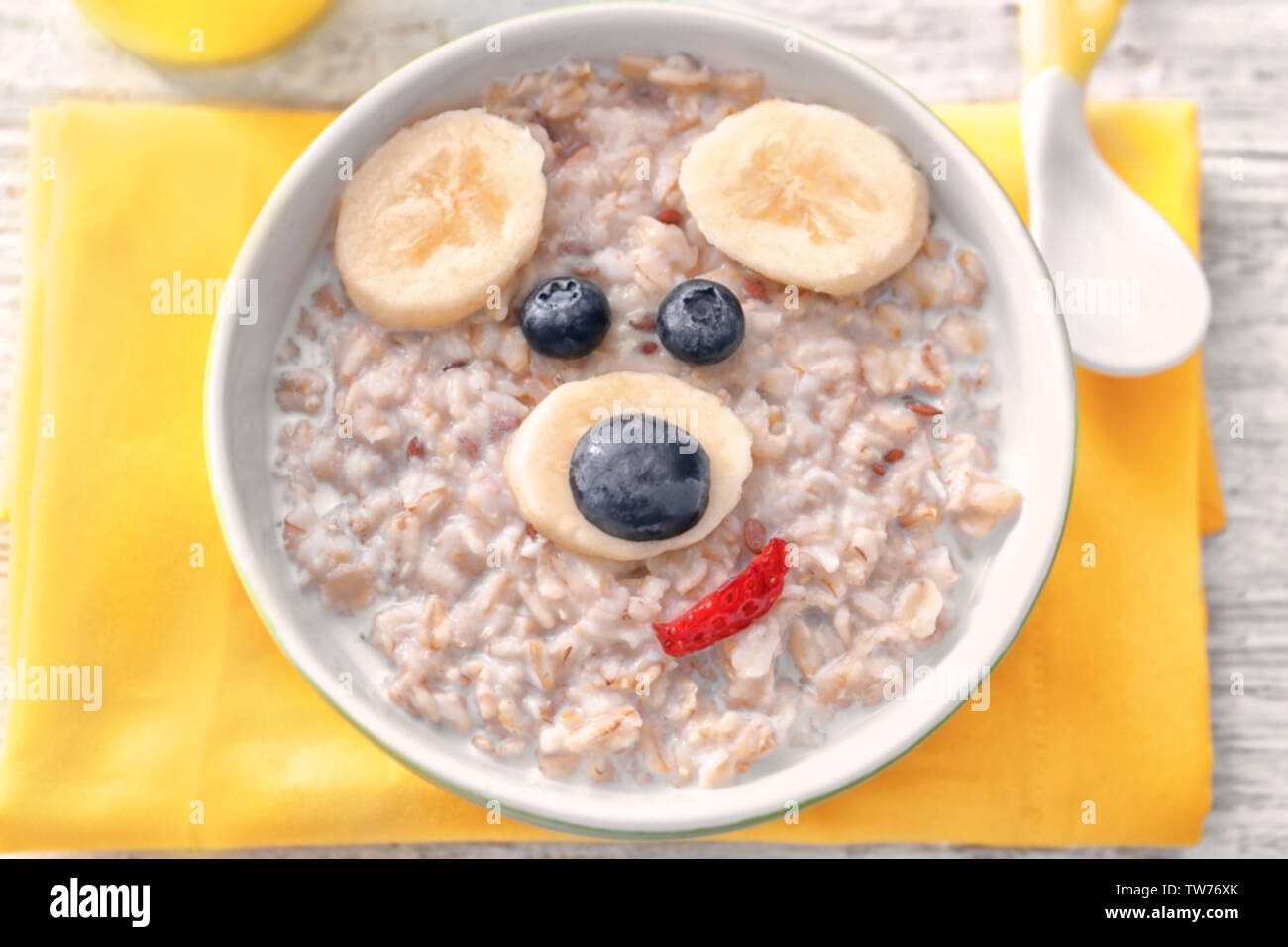 Creative oatmeal for children on table, close up Stock Photo - Alamy