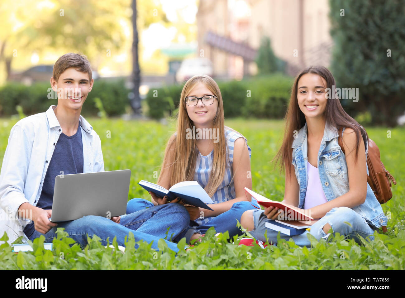 Young students studying outdoors Stock Photo - Alamy