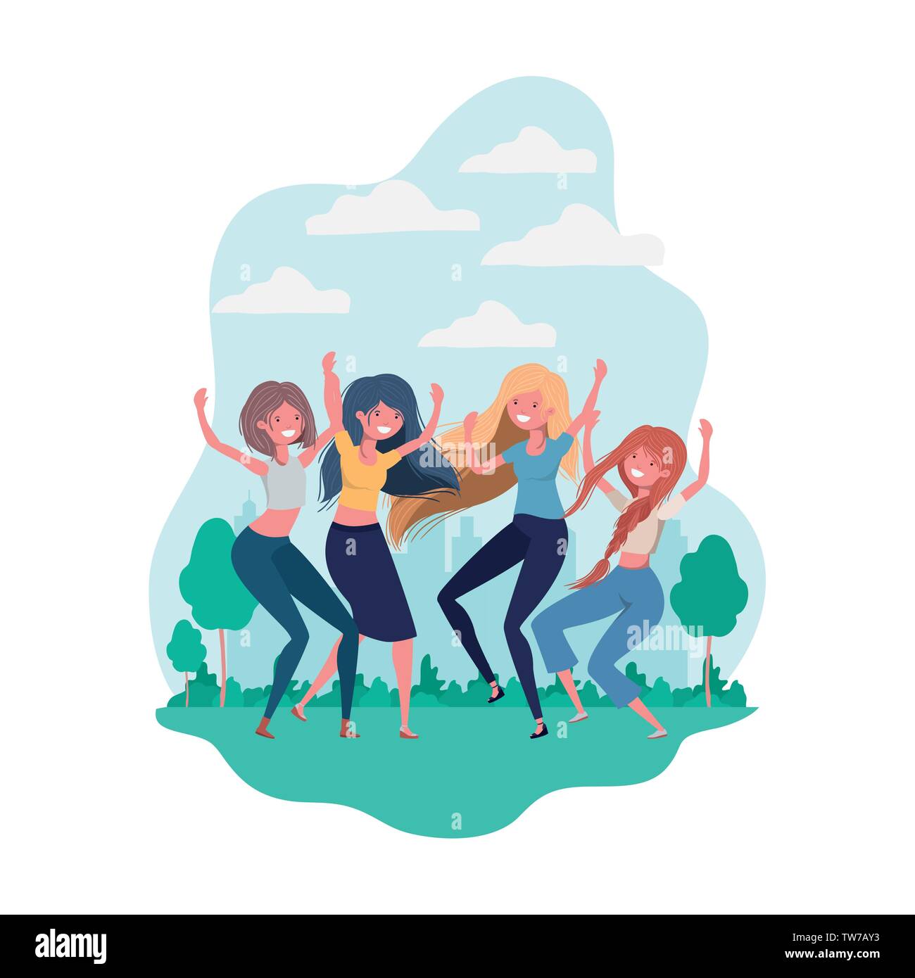 dancing women in landscape of background Stock Vector Image & Art - Alamy