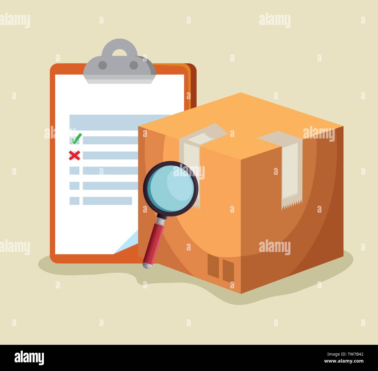 check list with box package and magnifying glass Stock Vector Image ...