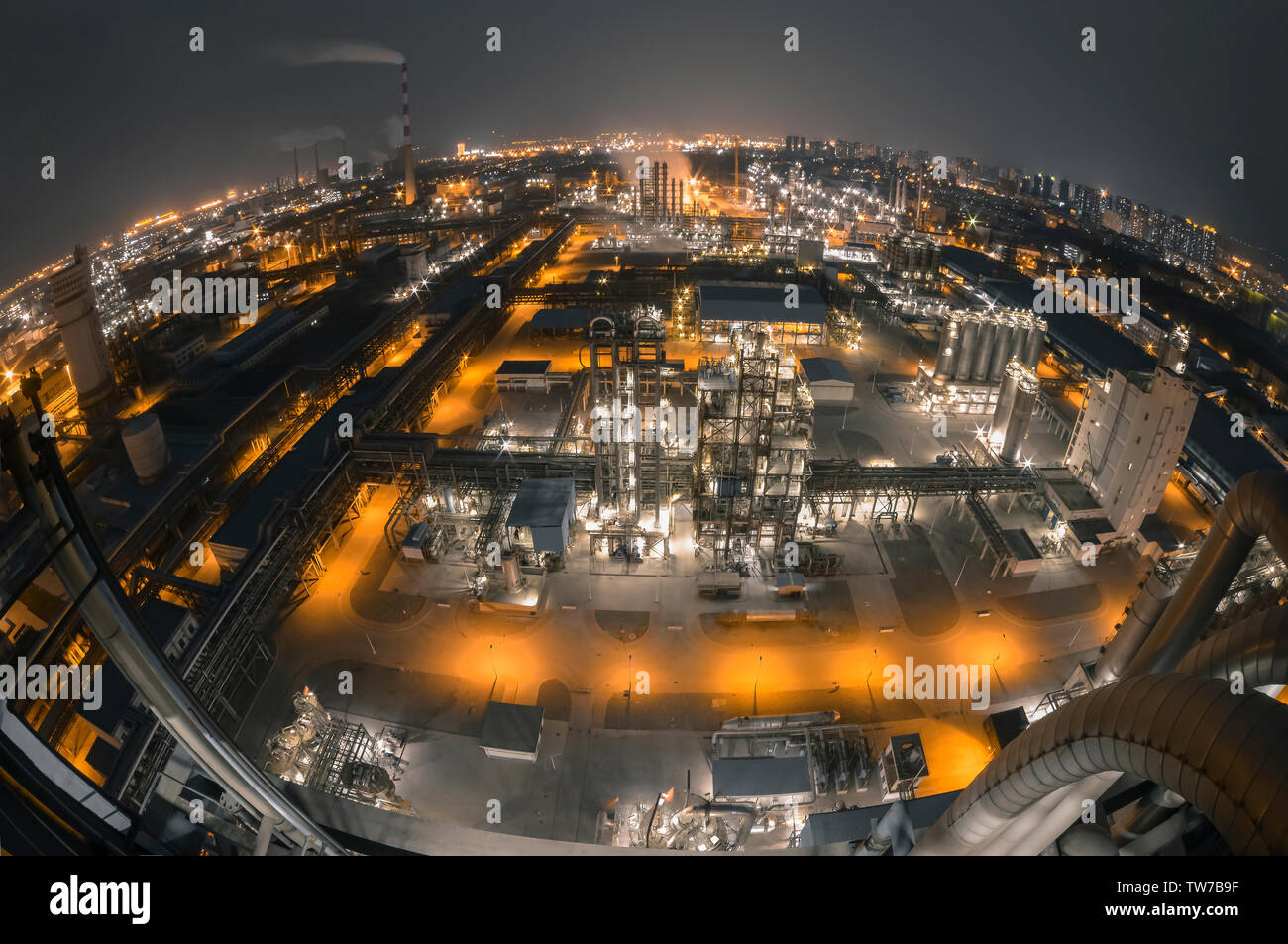 Oil installation night view Stock Photo - Alamy