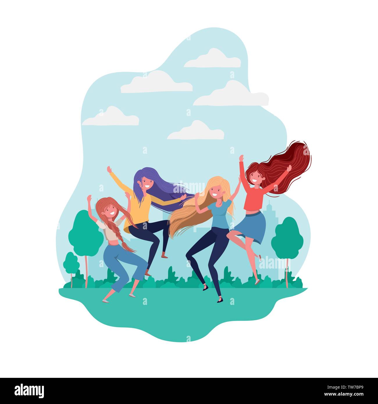dancing women in landscape of background Stock Vector Image & Art - Alamy