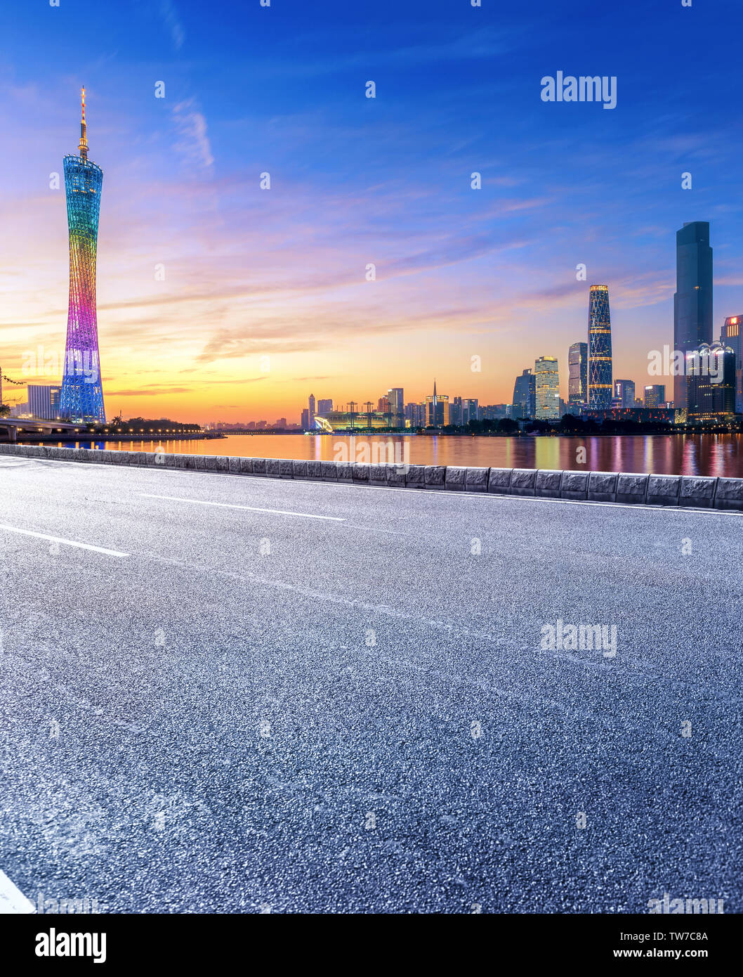 Car-free city highway in the evening Stock Photo - Alamy