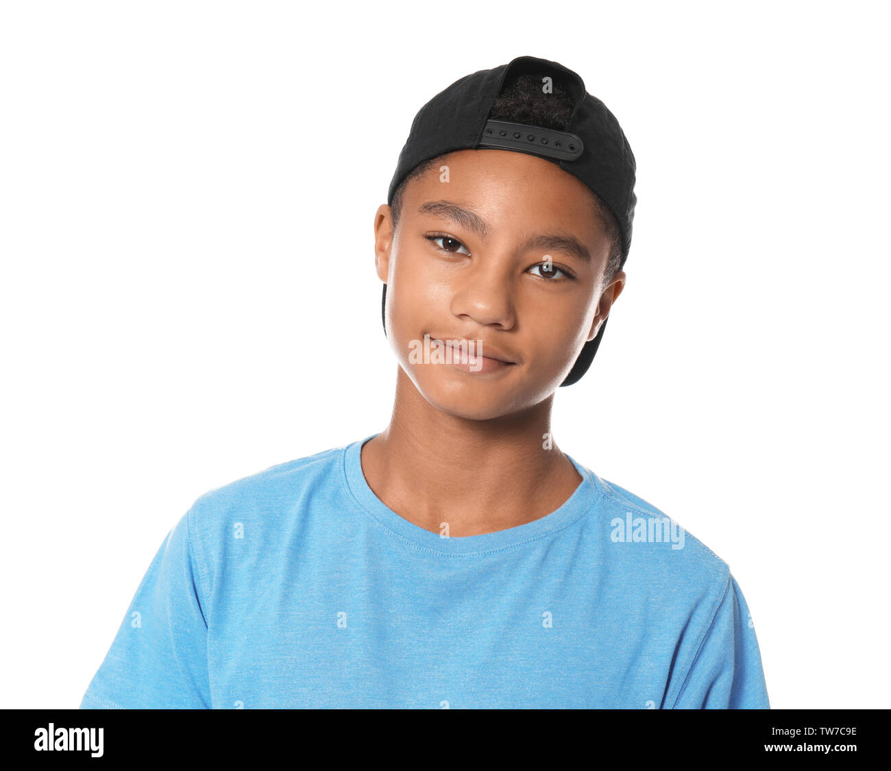 Charming African-American teenager on white background Stock Photo - Alamy