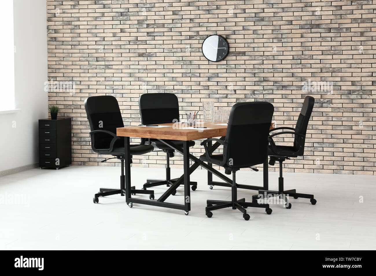 Modern room interior with big table and chairs Stock Photo - Alamy
