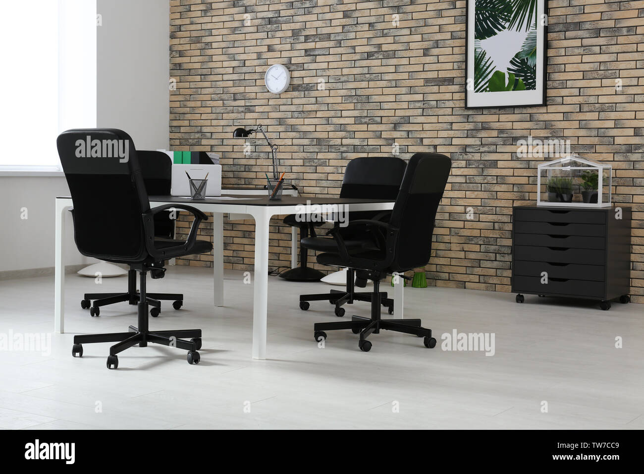 Modern room interior with big table and chairs Stock Photo - Alamy