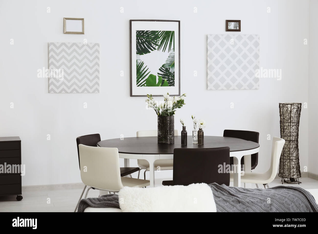 Modern room interior with big table and chairs Stock Photo - Alamy