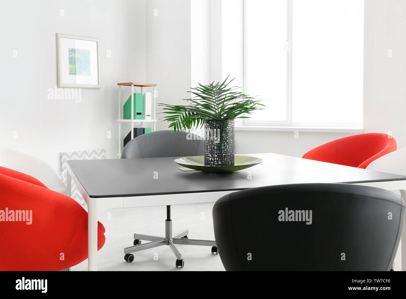 Modern room interior with big table and chairs Stock Photo - Alamy
