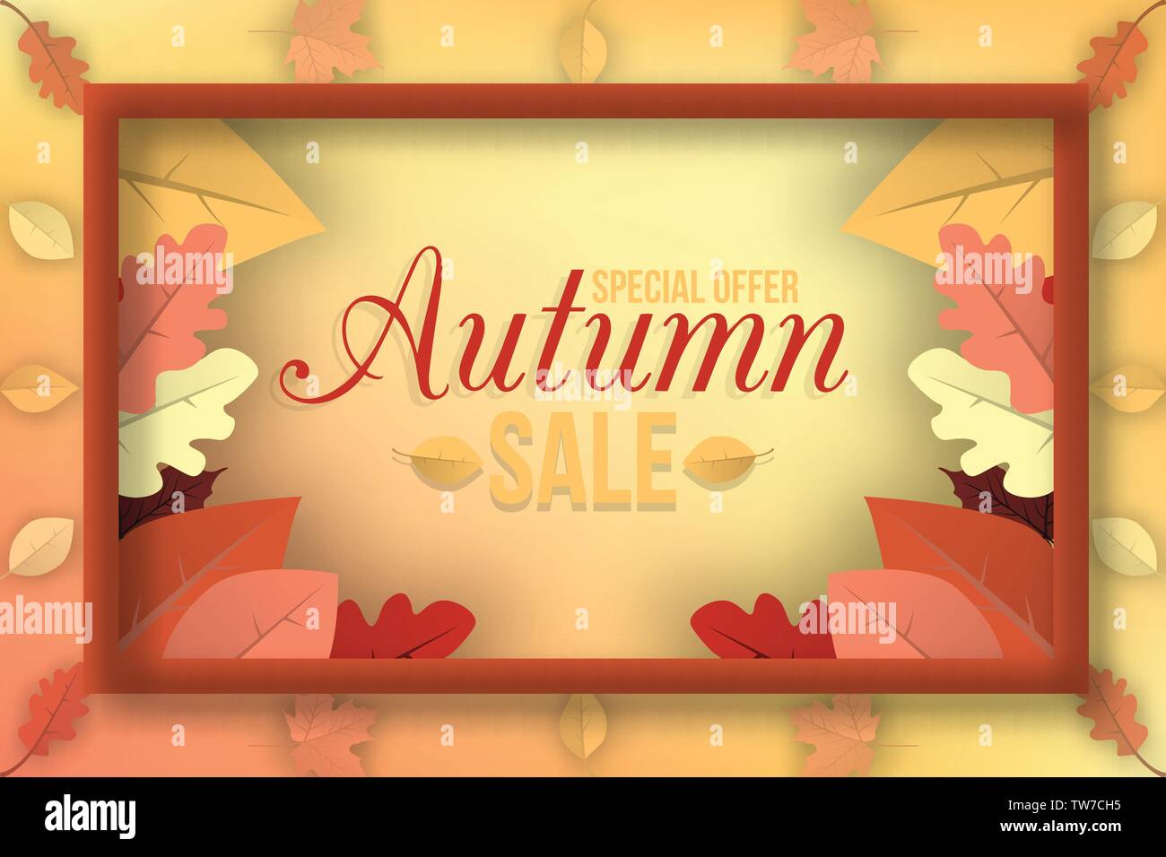 Autumn sale banner design with discount label in colorful autumn leaves ...