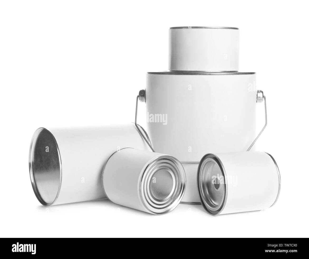 Paint cans, isolated on white Stock Photo - Alamy