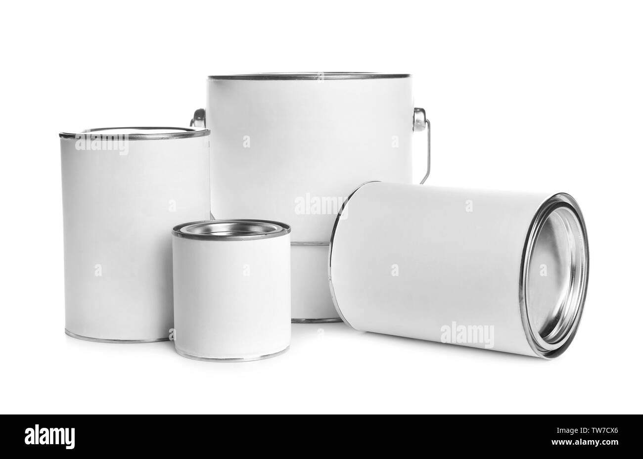 Paint cans, isolated on white Stock Photo - Alamy