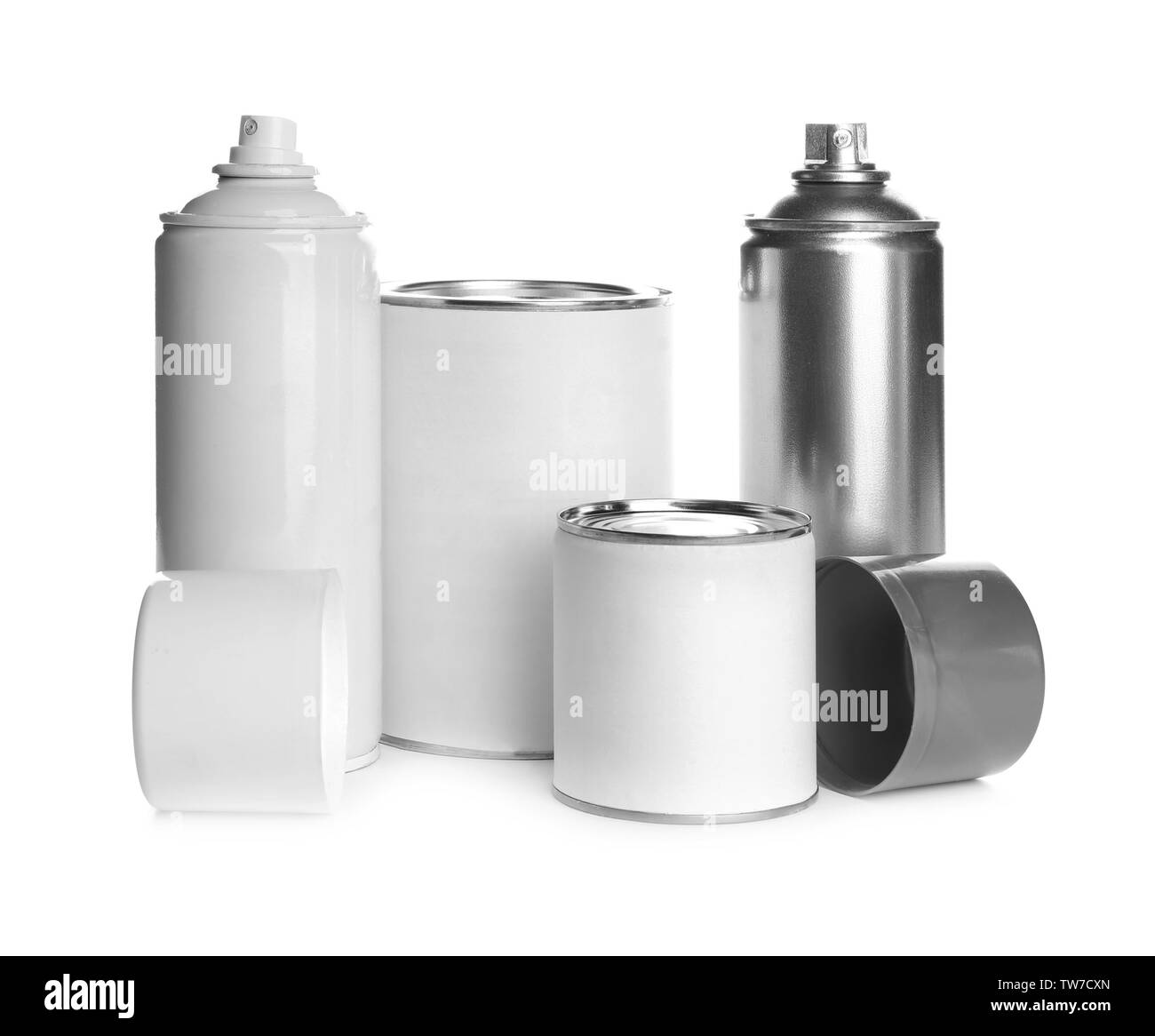Different paint cans, isolated on white Stock Photo - Alamy