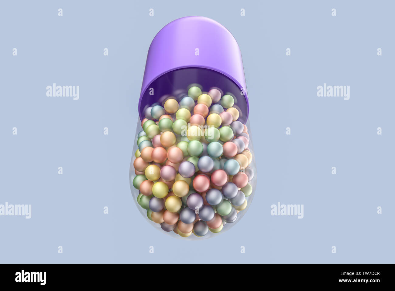 Blue granular capsule, 3-D rendering Stock Photo - Alamy