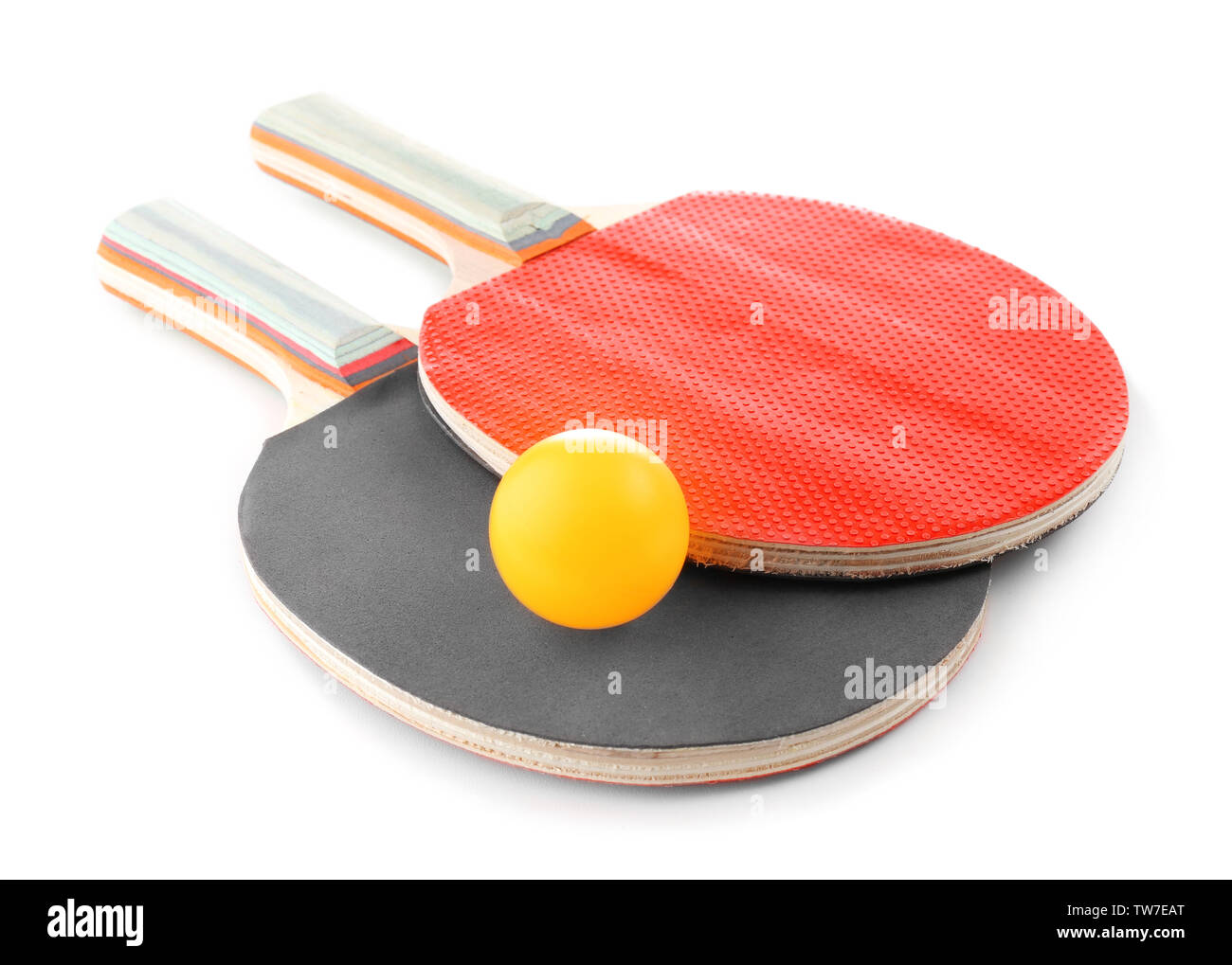 Ping pong rackets and ball, isolated on white Stock Photo - Alamy