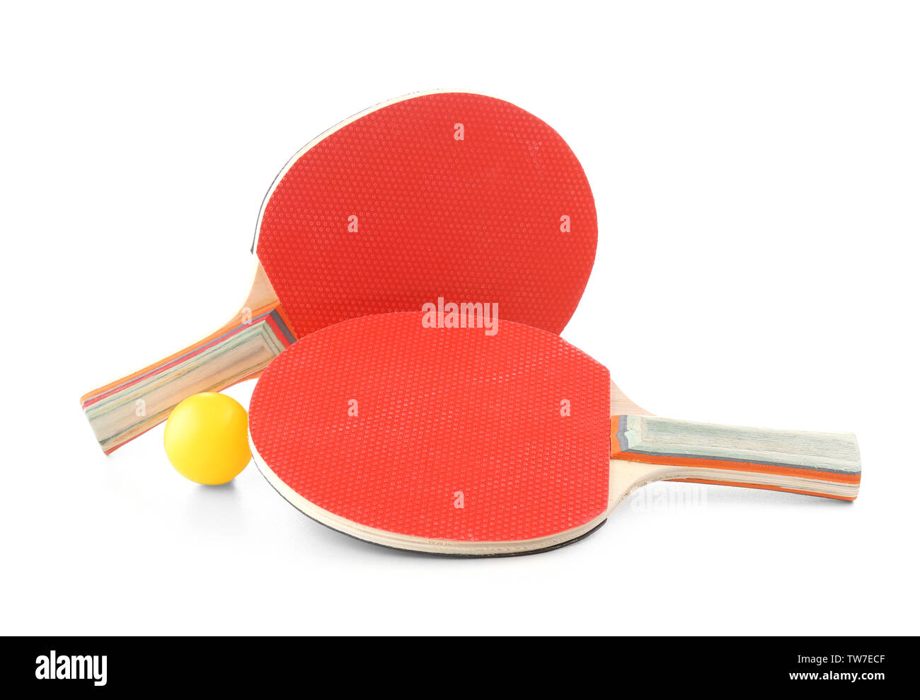 Ping pong rackets and ball, isolated on white Stock Photo - Alamy