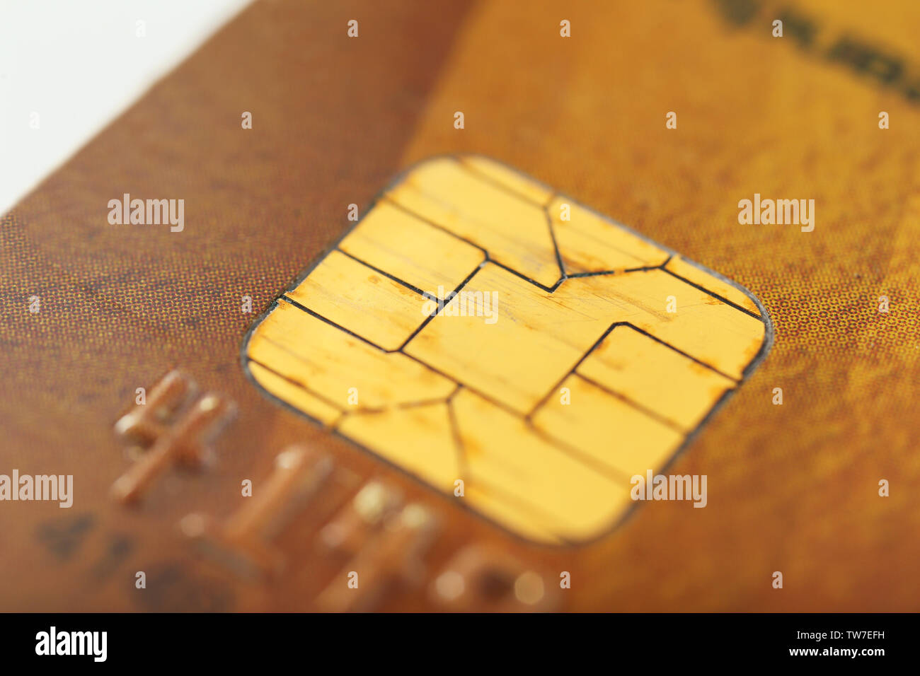 KIEV, UKRAINE - SEPTEMBER 26, 2017: Credit card with golden chip ...