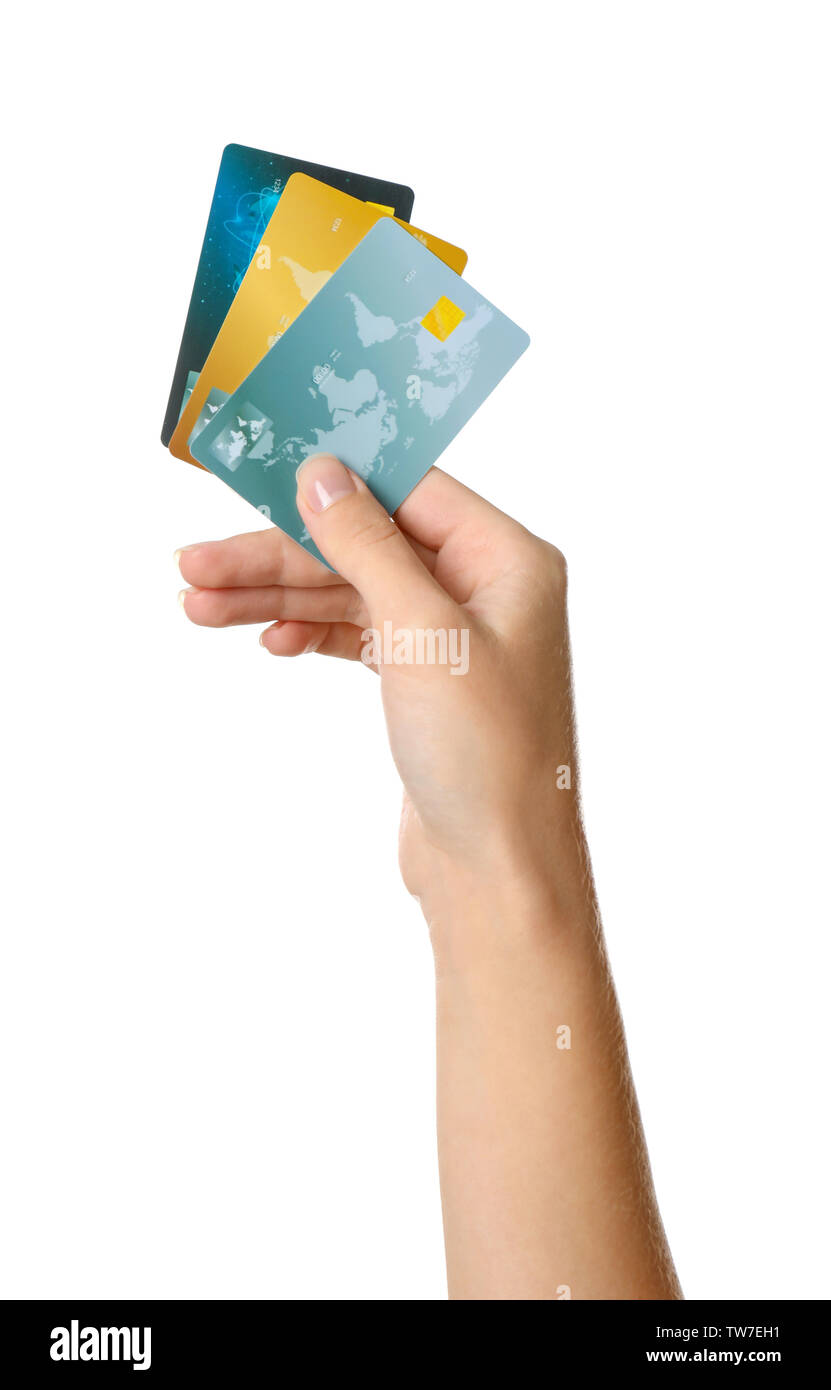 Womans hand holding bank card Cut Out Stock Images & Pictures - Alamy
