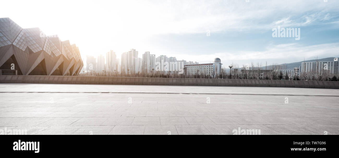 empty floor with cityscape of modern city Stock Photo - Alamy