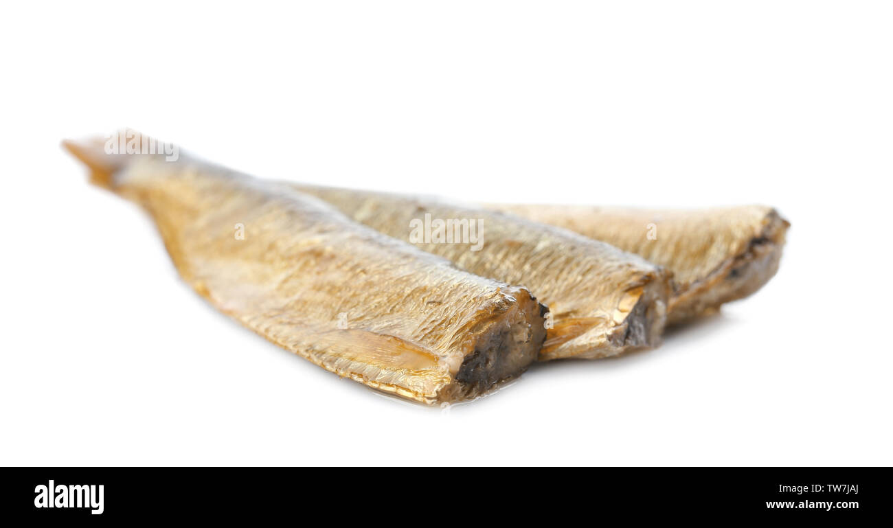 Canned fish on white background Stock Photo - Alamy