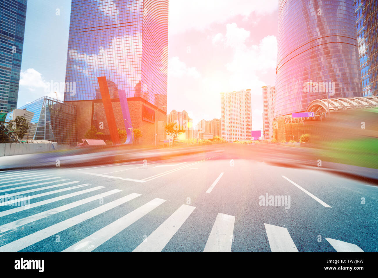 modern office buildings in shanghai from road intersection Stock Photo ...