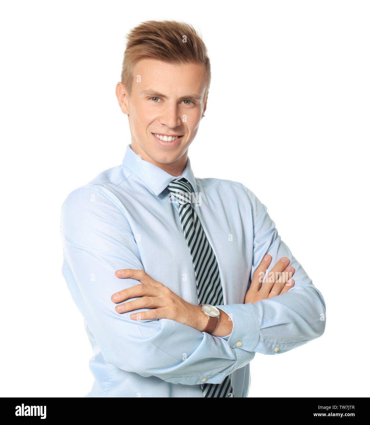 Attractive young manager, isolated on white Stock Photo - Alamy