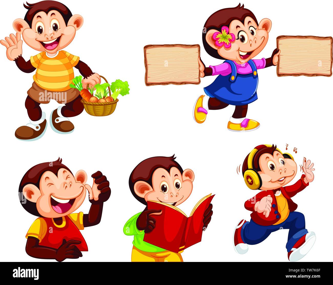 Set of monkey cartoon character illustration Stock Vector Image & Art ...