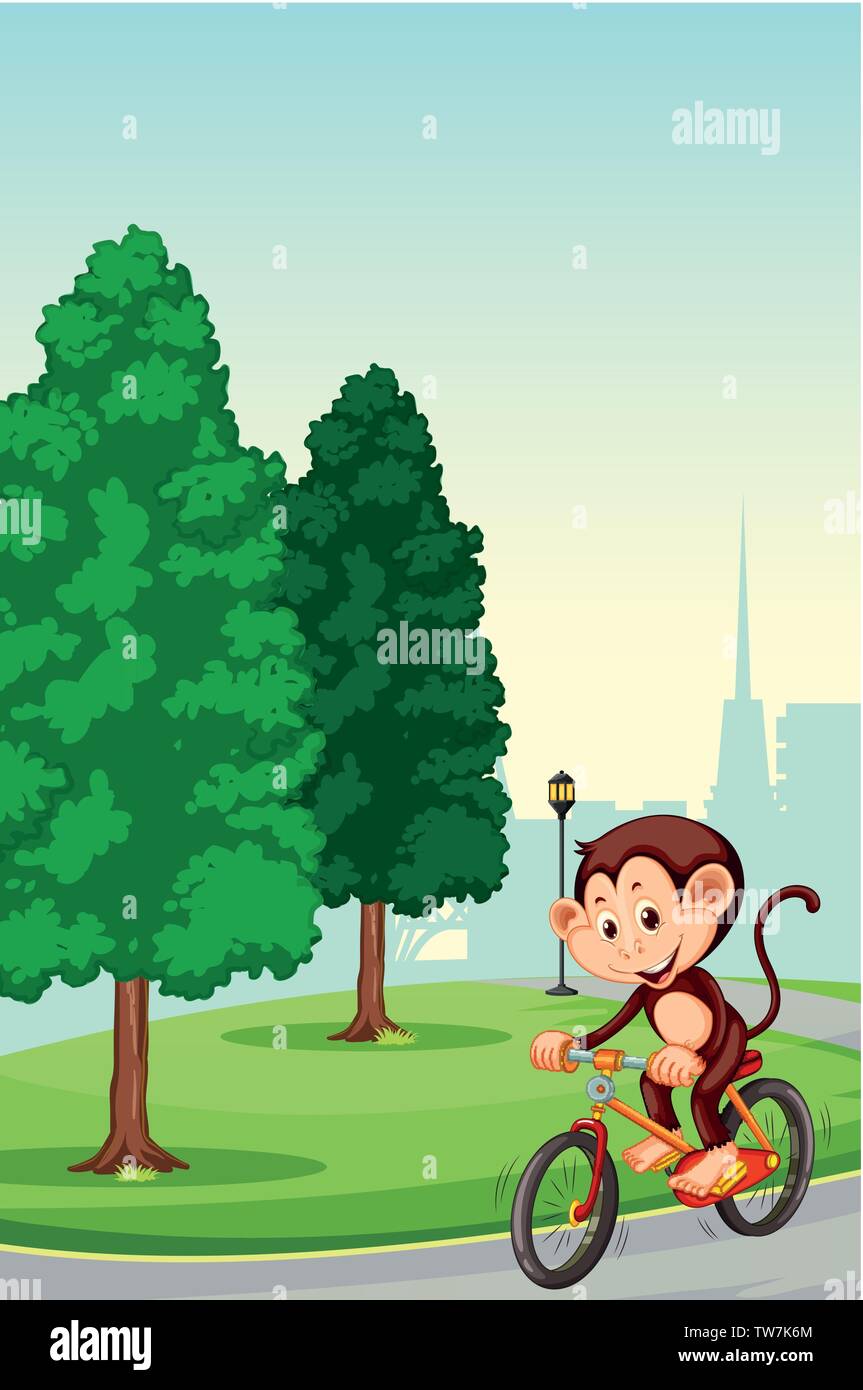 Monkey riding bicycle in the park illustration Stock Vector Image & Art ...