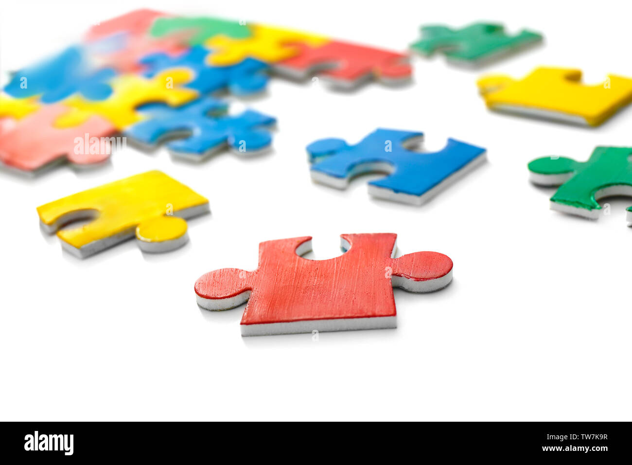 Colorful puzzle on white background. Autism awareness concept Stock ...