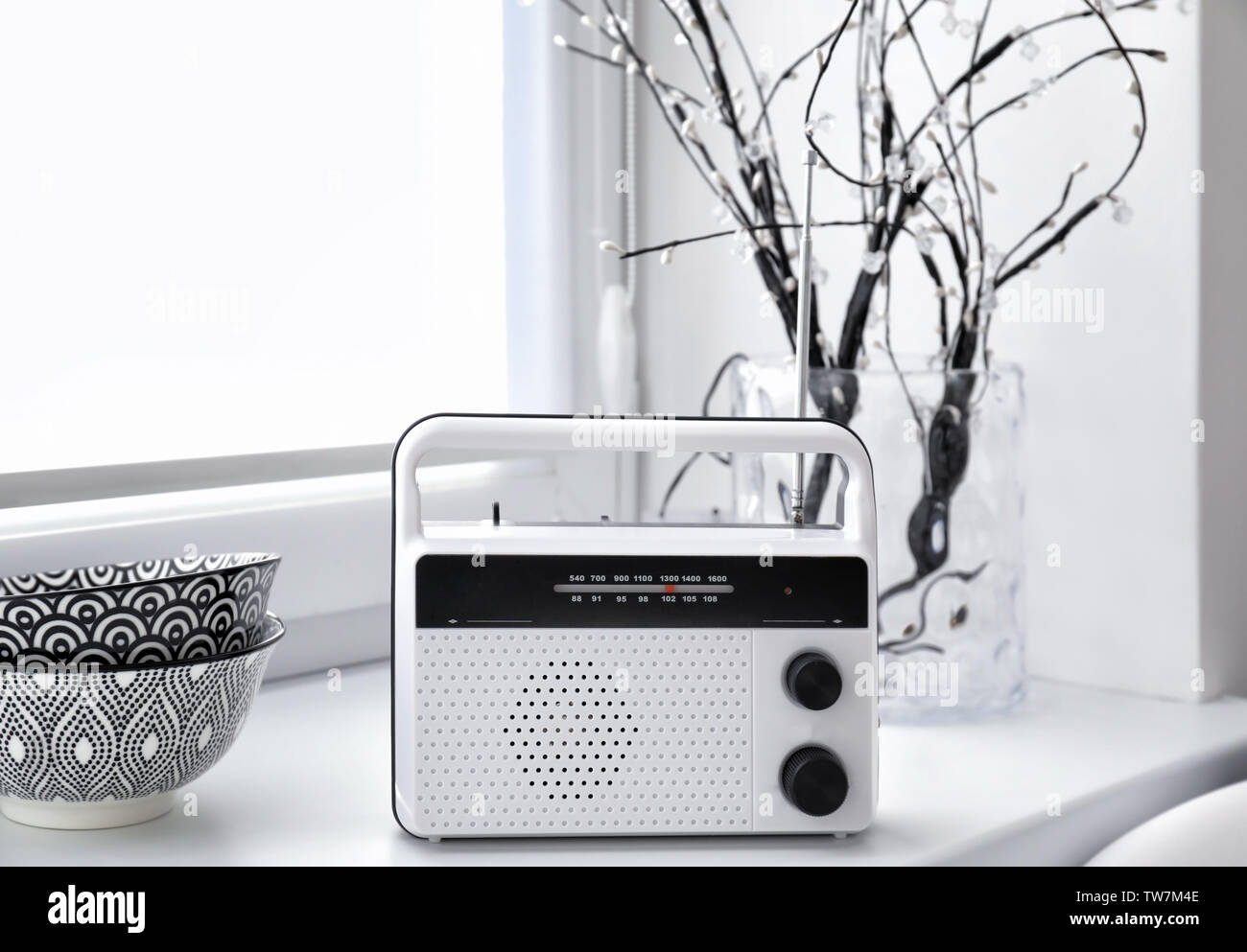 Retro radio on window sill Stock Photo - Alamy
