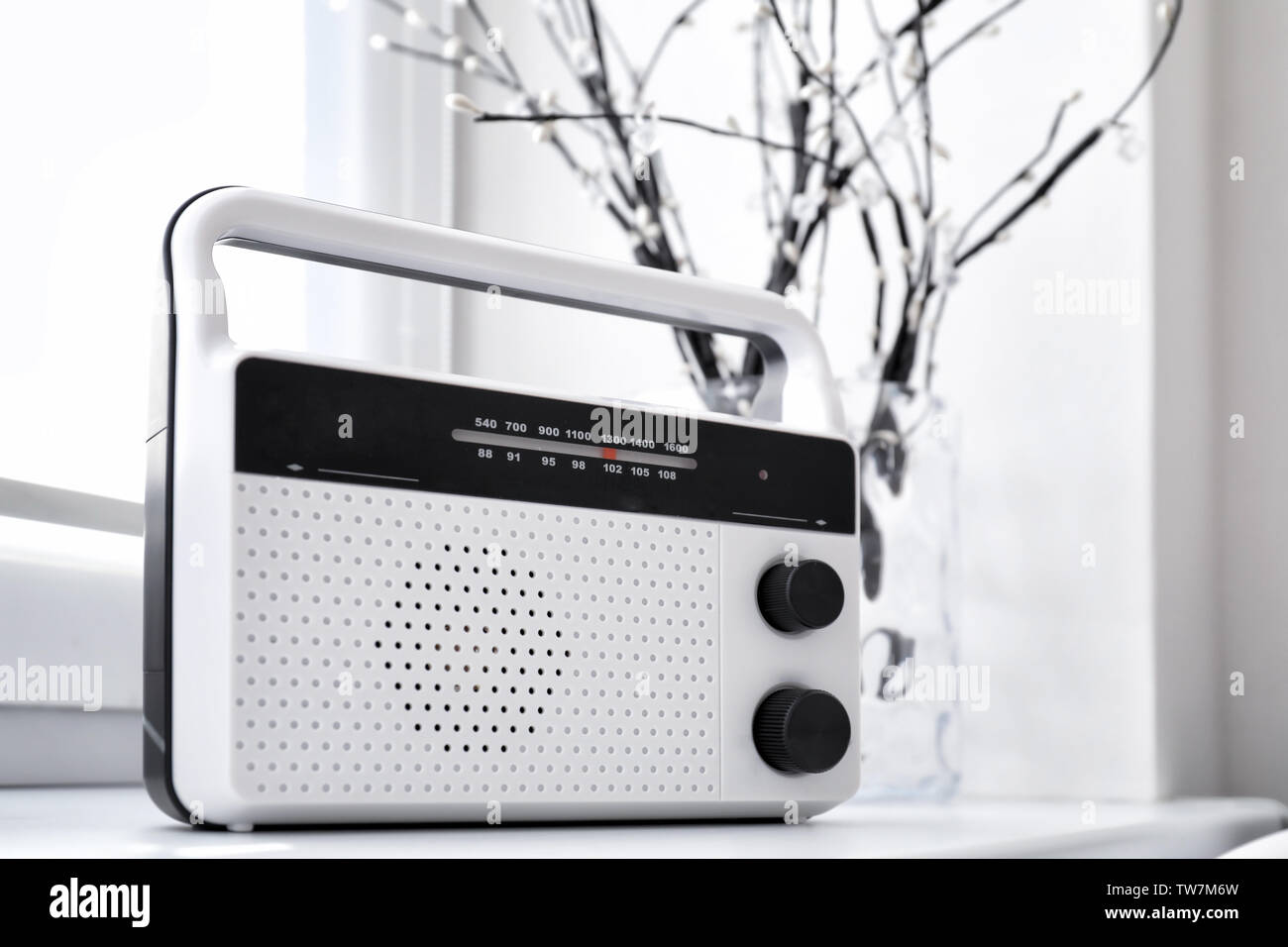 Retro radio on window sill Stock Photo - Alamy