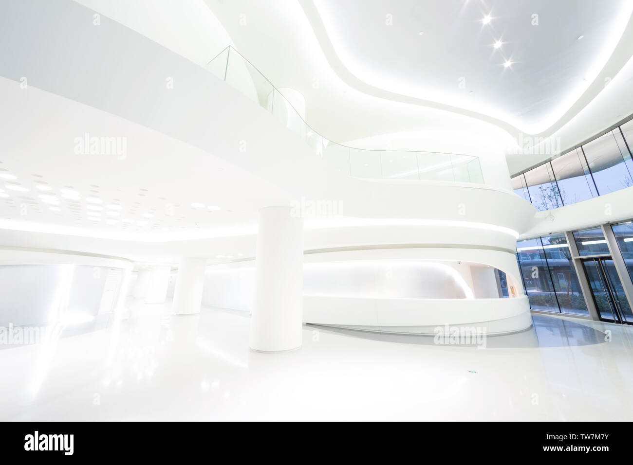 futuristic modern office building interior in urban city Stock Photo ...