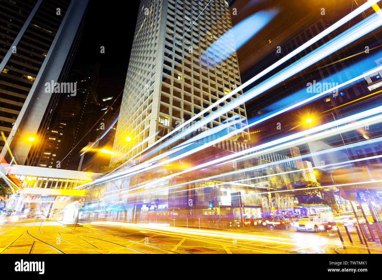 urban city traffic light trails at night Stock Photo - Alamy