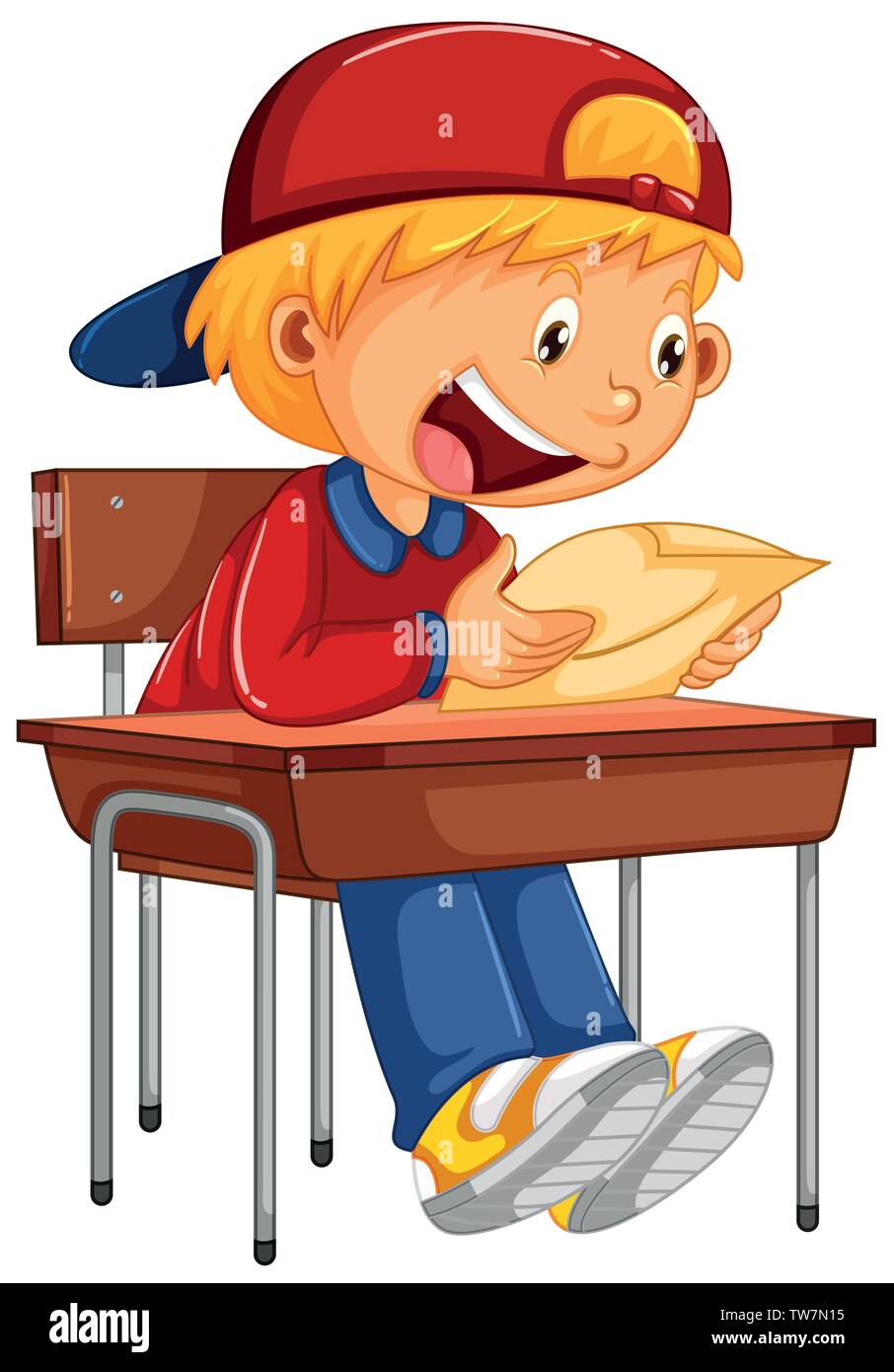 Happy boy reading paper on the chair illustration Stock Vector Image ...
