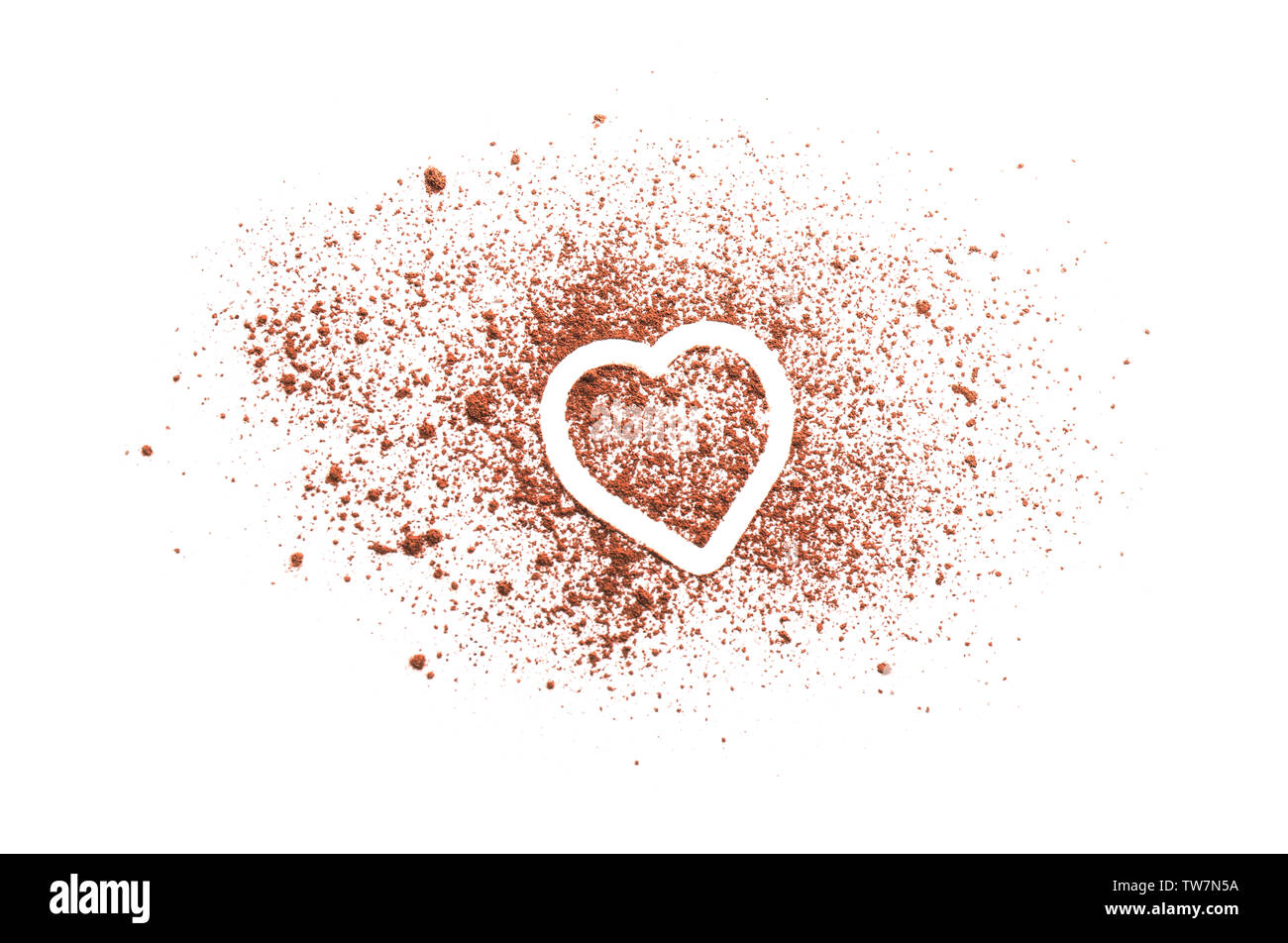 Heart made of healthy cocoa powder on white background Stock Photo - Alamy