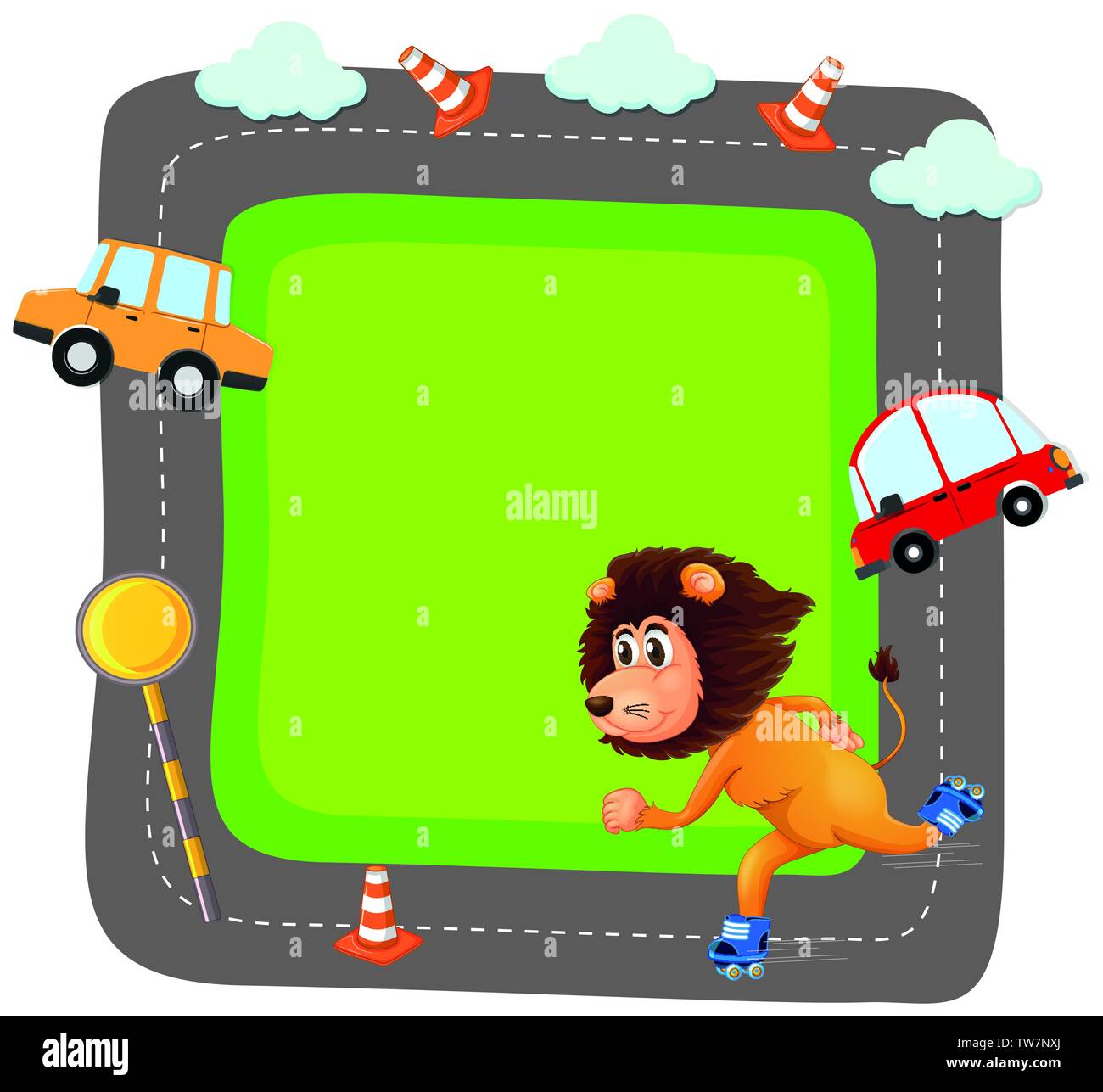 Lion on traffice banner illustration Stock Vector Image & Art - Alamy