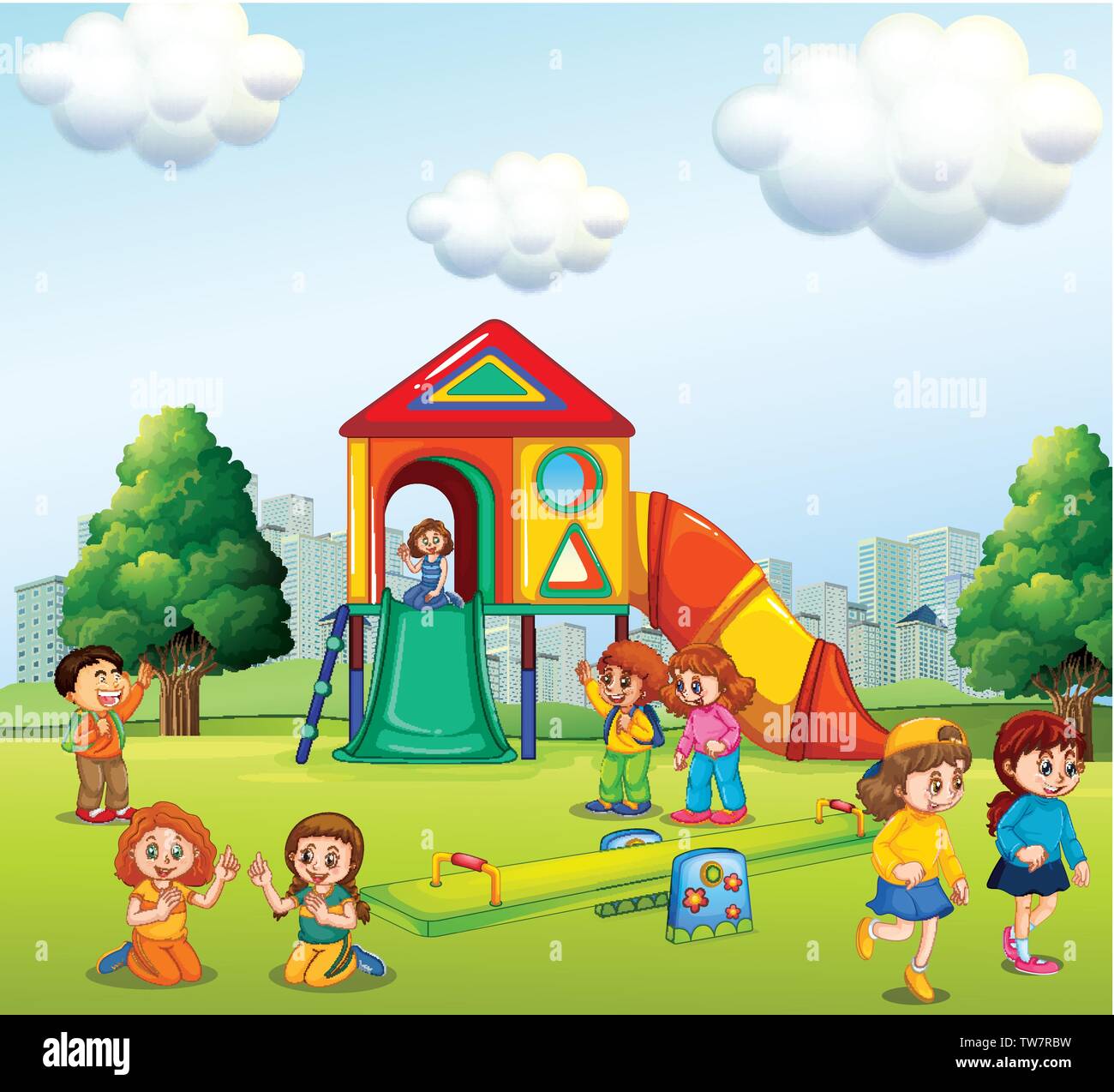 Children playing at playground illustration Stock Vector Image & Art ...
